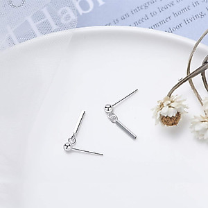 Minimalist Bar Dangle Stud Earrings Sterling Silver for Women Girls Simple Chic Statement Ball Cartilage Ear Studs Post Piercing Earring Cute Jewelry Gifts (White Gold)