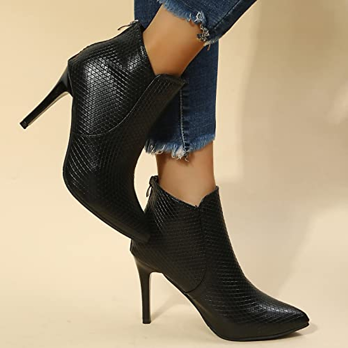 MatureGirl Dressy Wedge Booties for Women,Women Pointed Toe Platform Boot Chelse+a𝒮 Comba+t𝒮 Booties Ladies High Heel Boot Casual Stiletto Motorcycle Riding Boot Walking Shoe Wide Short (Black, 8)