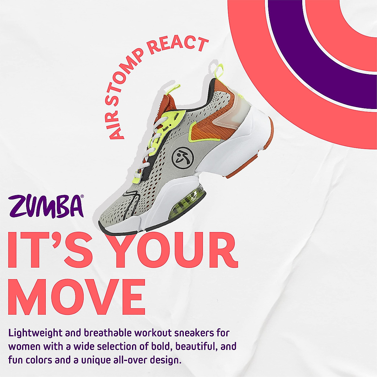 ZUMBA Women’s Air Stomp React Athletic Shoes, Low-Top Shoes for Women, 12, Orange