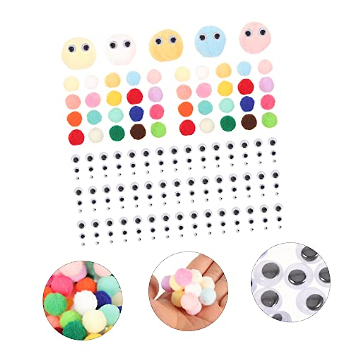 Pompom Balls with Wiggle Eyes Mini Pom Poms 2 Sets Handmade Fur Ball Nylon Yarn Puffer Ball Material Bulk Crafts Assorted Pompoms