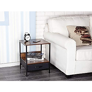 Kamiler Industrial Nightstand with Drawer -End Table,Side Table,Telephone Sofa Table Rustic Furniture Metal Frame for Bedroom/Entryway/Office