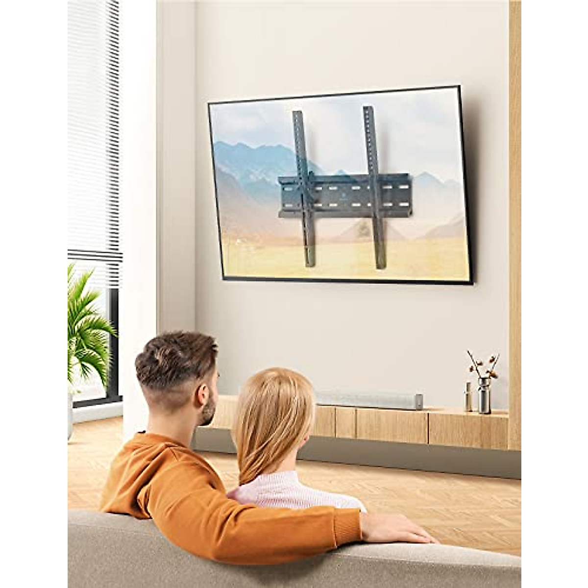 PERLESMITH Tilting TV Wall Mount Bracket Low Profile for Most 23-60 inch LED LCD OLED, Plasma Flat Screen TVs with VESA 400x400mm Weight up to 115lbs, Fits 16" Wood Stud