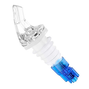 (Pack of 6) Measured Liquor Pourers, 0.875.oz, No Collar Clear Spout Bottle Pourer with Blue Tail