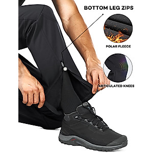 Stlight Mens Snow Ski Water Repellent Softshell Pants for Winter Hiking Fleece Lined Bottom Leg Zipper with 6 Zip Pockets(Black 34W/30L)