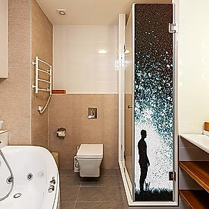 IOACIY Privacy Window Film Frosted Glass Sticker for Home Office Static Anti-UV Window Paper Decorative Window Covering for Bathroom (Universe Outer Space Starry Sky Red Blue-89, 17.7" x 23.6")