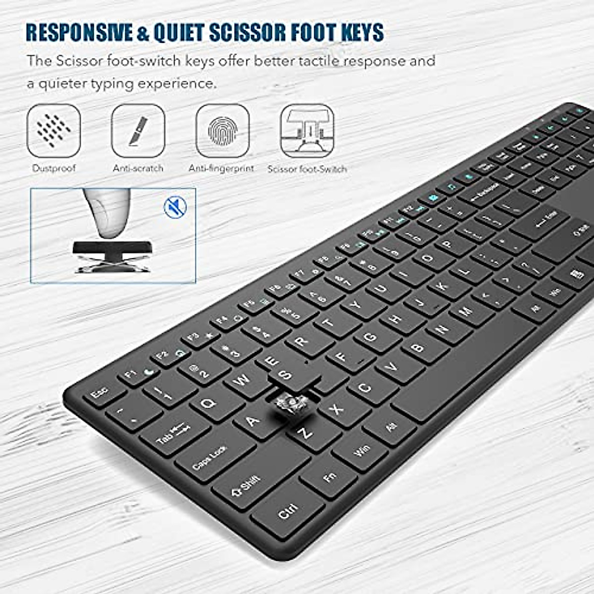 RATEL Wireless Keyboard and Mouse Combo Silent, 2.4GHz Ultra-Thin Full Sized Wireless Keyboard Mouse Set with USB Receiver for Computer, Desktop, PC, Notebook, Laptop (Black)