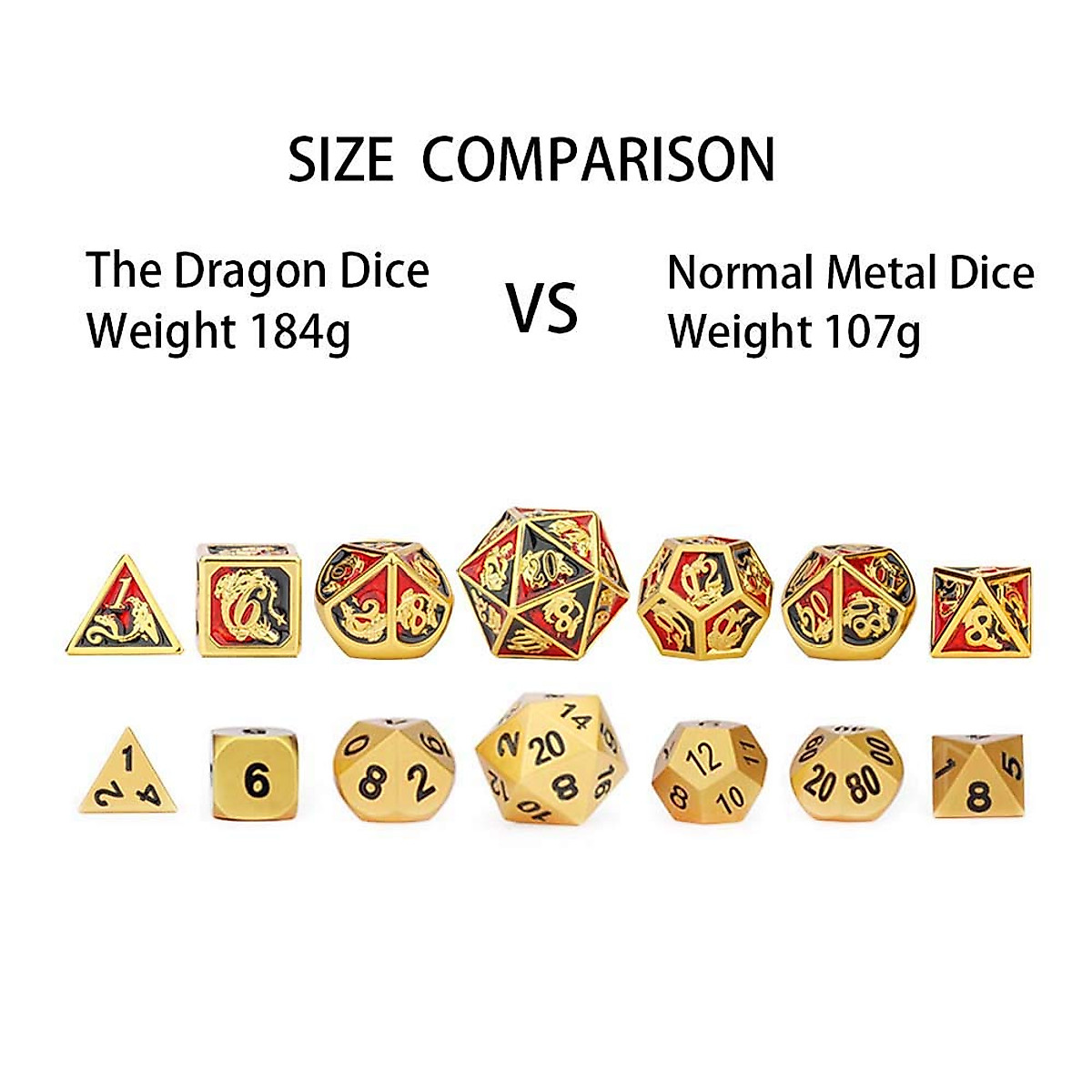 HYMGHO DND Dice Set Copper Dragon dice Enamel Green zamak with dice Box D&D Polyhedral Dice for Dungeons and Dragons dice Trpg 7 Pieces die Tabletop Games Board Gaming dice Vault