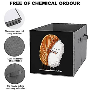 Sushi Hug PU Leather Collapsible Storage Bins Canvas Cube Organizer Basket with Handles