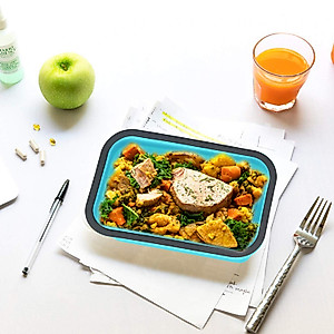 CREPOW Silicone Collapsible Food Storage Containers Set of 4 Silicone Lunch box Containers for Kitchen, BPA Free, Microwave, Dishwasher and Freezer Safe (Blue)