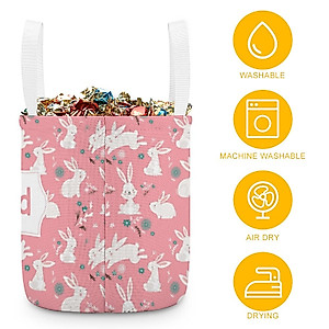 Personalized Name Easter Baskets for Kids Girls with Bunny Pattern, Custom Candy Gift Basket for Baby, Customized Pink Egg Bucket Basket, Cute Easter Gift for Children Daughter Granddaughter 5.5"x6.7"