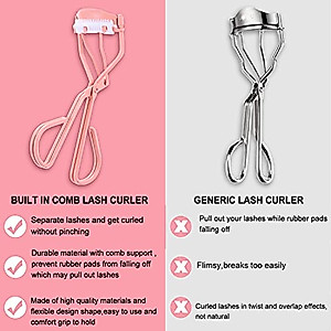 gootrades Eyelashes Curler with Built-in Comb, Separated Eyelashes Curler Crimp-Free Lashes with 2 Refill Pads, Get a Lash Lift in Seconds, Durable Carbon Steel Body with Comfort Grip