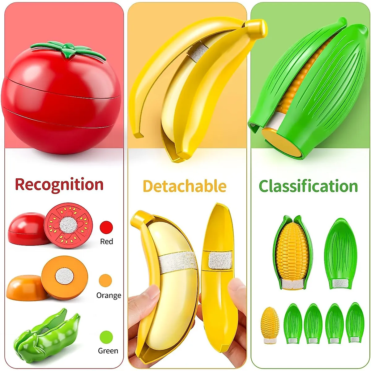 TEMI 70 Pieces Cutting Play Food Toy for Kids Kitchen - Pretend Fruit and Vegetables Accessories Toys for 3 4 5 6 Girls with Storage, Dishes and Knife, Educational Kitchen Toy for Toddlers Age 3-5