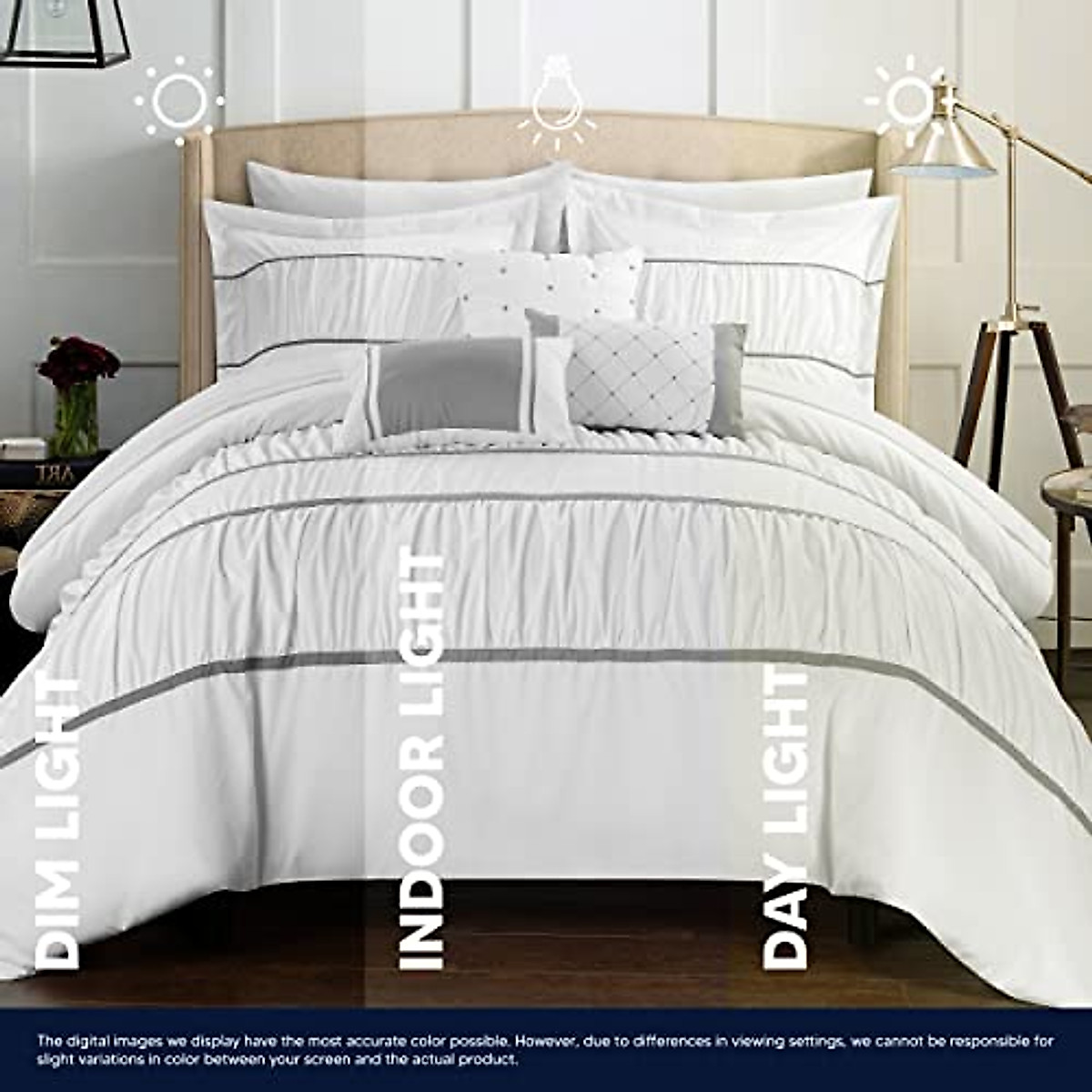 Chic Home Cheryl Comforter Complete Bag Pleated Ruched Ruffled Bedding with Sheet Set and Decorative Pillows Shams Included, Queen, Navy