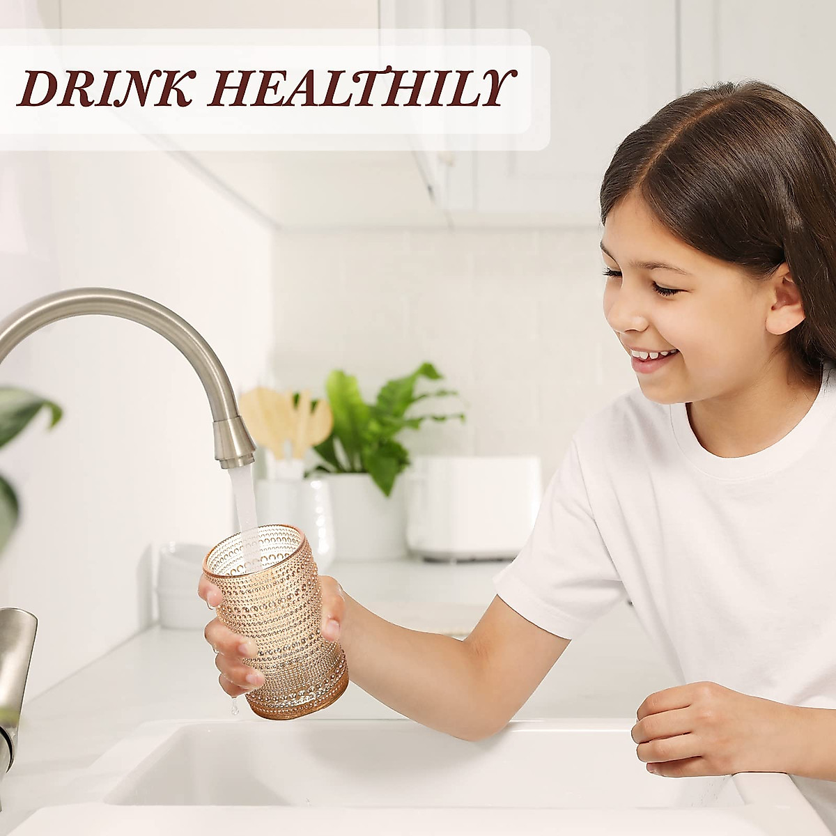 meekoo 16 Count Hobnail Drinking Glasses Beaded Amber Drinking Glasses 14 oz 12 oz Vintage Glassware Set Embossed Water Glasses Raindrop Glass Cups Set Tumbler for Whiskey Juice Cocktail Wine Beer