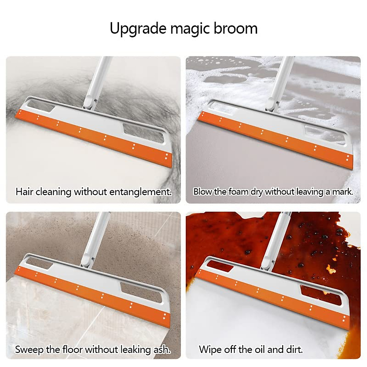 Multifunction Magic Broom,4 in1 Adjustable Indoor Broom Sweeper, Silicone Broom Sweeping Pet Hair Non-Stick Squeegee Broom Sweeper Broom,Kitchen Bathroom Easily Wash and Dry One Piece White and Hooks