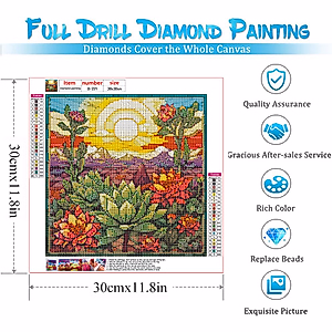 5D Glass Cactus Flower Diamond Painting Kits,Diamond Painting DIY Diamond Art Diamond Painting Kits for Adults,Round Full Drill Diamonds,Diamond Dots Diamond Art Kits for Home Decor-12x12inch