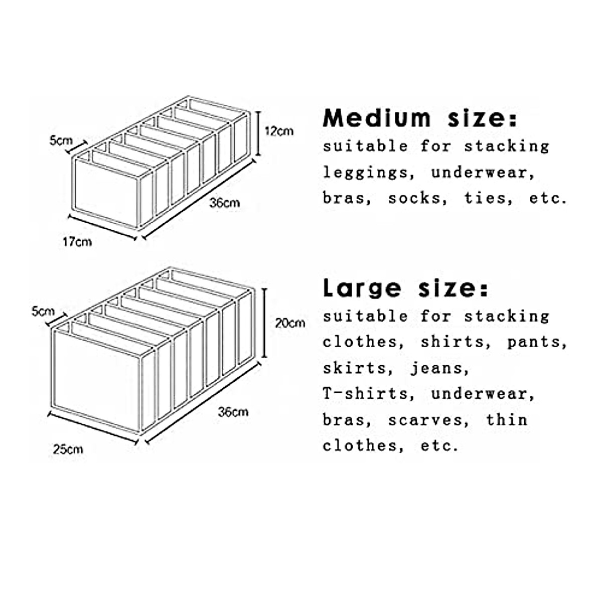Wardrobe Clothes Organizer,7 Grids Washable Clothes Organizer for Folded Clothes, Mesh Clothes Storage Organizer Separation Box for Jeans, Leggings, Underwear, Socks, T-shirts (White, 2pc-Large)