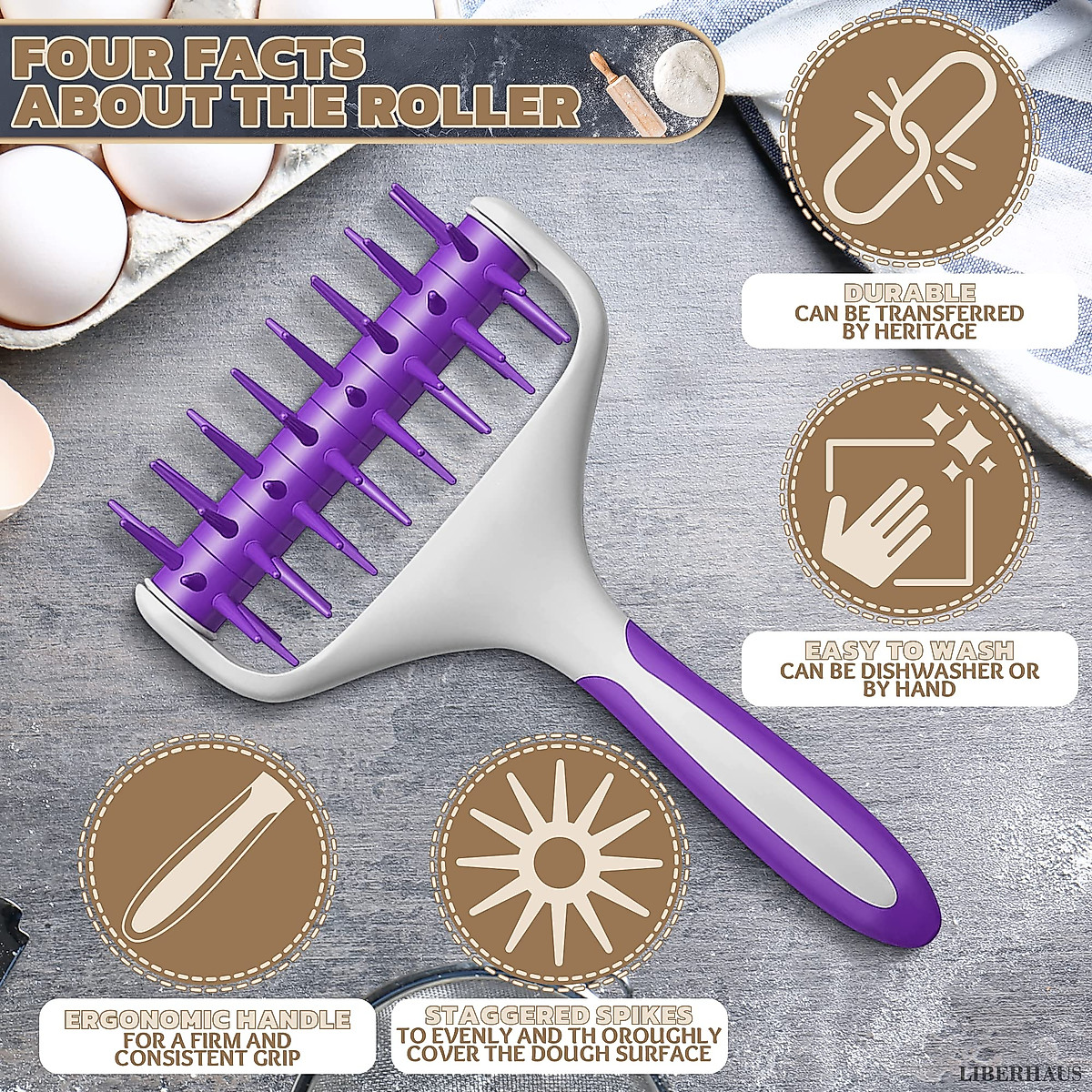 Plastic Pie Dough Pizza Dough Roller - Pizza Dough Docker Roller for Pizza Making Accessories Pizza Crust Dough Pie Baking Accessories - Plastic Kitchen Baking Pie Crust Dough Docker for Crackers