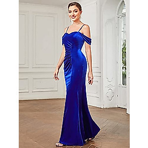 Ever-Pretty Women's Adjustable Spaghetti Straps Backless Memaid Maxi Velvet Evening Dresses Sapphire Blue US6