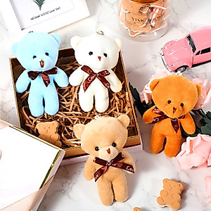 Chivao 12 Pieces Joint Mini Bears Toy Plush Bear Baby Shower Decorations Stuffed Animals Soft Tiny Bears Doll Small for Birthday Cake Wedding Ornaments Keychain DIY Accessory (Boy Bow Style)