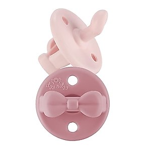 Itzy Ritzy Silicone Orthodontic Pacifiers - Sweetie Soother Pacifiers with Collapsible Handle & Two Air Holes for Added Safety, Baby Pacifiers for Ages 0-6 Months (Ballet Slipper & Primrose)