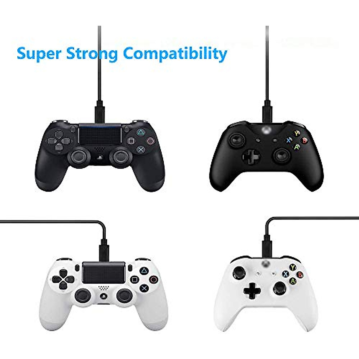 Akingdleo Replacement Xbox One Charging Cable,Play Charge Cord Compatible for Xbox One S/Xbox One Elite/Xbox One X/DualShock 4 Controllers (Black 5FT)