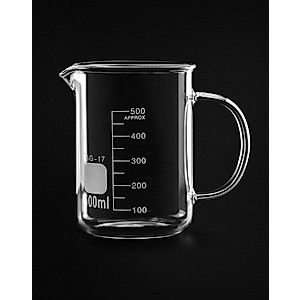 QWORK Beaker with Handle, 500ml Measuring Cup, Borosilicate Glass,Beaker Mug with Pouring Spout, 2 Pack