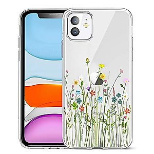 Unov Case Compatible with iPhone 11 Clear with Design Slim Protective Soft TPU Bumper Embossed Floral Pattern 6.1 Inch (Flower Bouquet)