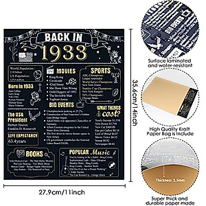 90th Birthday Decorations for Men Women 90th Birthday Gift for Him Back in 1933 Poster Decor Black and Gold 11 x 14 inch 90 Years Ago Decor(Back in 1933)