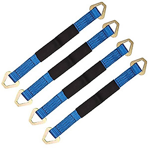4 Pack 2" x 24" Axle Strap 10000 Lbs Break Strength 3335 Lbs Working Load Heavy Duty Tie Down Axle Straps with D-Ring and Protective Sleev for Securing Car Transport (Blue)