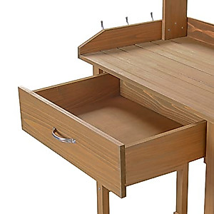 MUPATER Potting Bench Garden Table for Outdoors with Removable Stainless Sink, Planting Work Bench with Storage Shelves and Drawer, Natural Wood