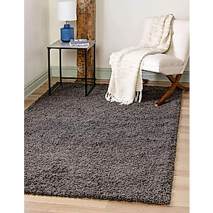 Unique Loom Solid Shag Collection Area Rug (10' x 13' 11" Rectangle, Graphite Gray)