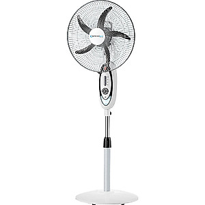 Technical Pro 16” Oscillating 5-speed Rechargeable Freestanding Fan with LED Night light and Power bank, Adjustable Height, Timer & Wireless Remote Included