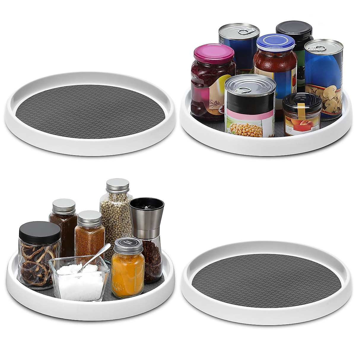[ 4 Pack ] 12 Inch Non-Skid Turntable Lazy Susan Organizers - Spinning Rack for Cabinet, Pantry Organization and Storage, Kitchen, Fridge, Vanity, Countertop, Under Sink Organizing, Spice Spinner