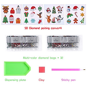 30 PCS Christmas Gem Diamond Art Painting Stickers Kits for Kids,5D DIY Diamond Mosaic Stickers by Numbers Crafts Set for Children, Boys and Girls,Creative Handmade Art Craft Gift
