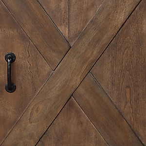 Bridgevine Home Rustic Farmhouse Fireplace TV Stand, 66 Inches, Accommodates TVs up to 80 inches, Fully Assembled, Knotty Alder Solid Wood, Barnwood Finish