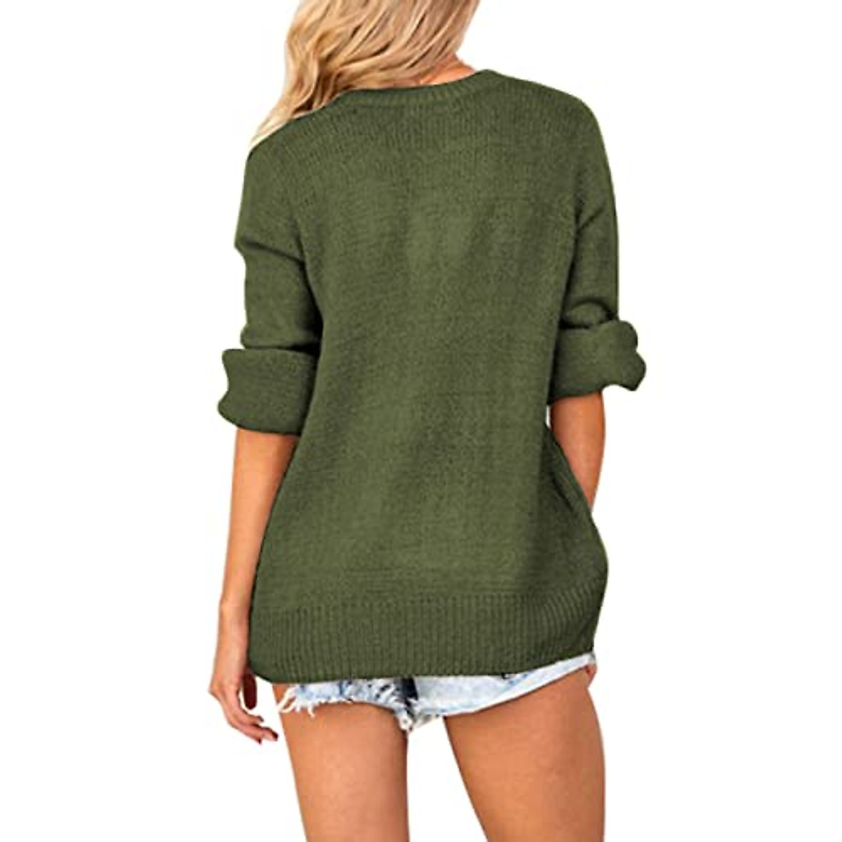 LookbookStore Fall Cute Sweater for Woman 2023 Winter Knit Sweaters Trendy Tops Army Green Long Sleeve Faux Wrap Surplice V Neck Wrap Sweater for Women Pullover Sweater Tunic Top Size M Size 8 10
