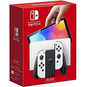 PURTCH Newest 2022 Model Switch OLED Display with White Controllers and Dock - 7" 1280 x 720 OLED Touchscreen Display, 64GB Internal Storage, 802.11AC WiFi, Bluetooth 4.1, Ethernet, Type-C