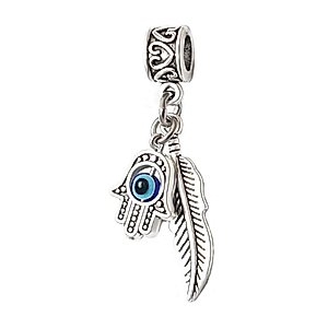 LaBenie Dangle Hamsa Palm, All-Seeing Eye & Feather Spirituality Dangle Charm