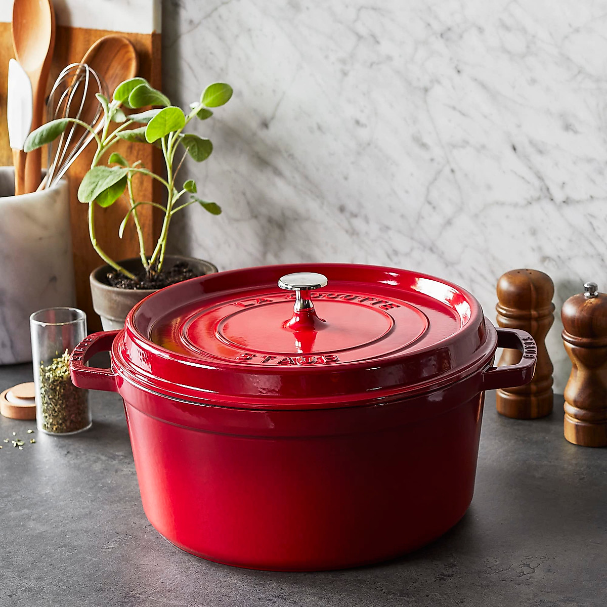 Staub Cast Iron 7-qt Round Cocotte - Cherry, Made in France