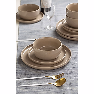 Famiware Milkyway Plates and Bowls Set, 12 Pieces Dinnerware Sets, Dishes Set for 4, Cinnamon Brown