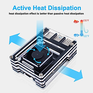 Smraza Raspberry Pi 4 Case, Acrylic Case for Raspberry Pi 4B, with Fan 35mm, 4PCS Heatsinks for Pi 4 Model B RPI 8GB/4GB/2GB Black and Clear (Upgrade, Large Fan and Large Heat Sinks)