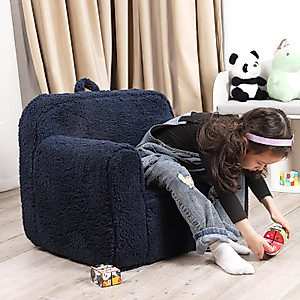 MOMCAYWEX Kids Snuggly-Soft Sherpa Chair, Cuddly Toddler Foam Chair for Boys and Girls, Dark Blue