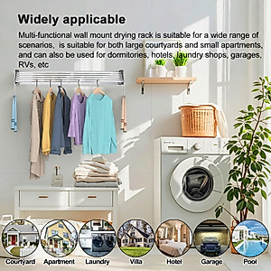 Gorblos Wall Mounted Drying Rack, Foldable Laundry Rack, Collapsible Drying Rack, 5 Stainless Rods, Wall Mounted Clothing Rod with 2 Towel Bar, 90 lb Capacity, 31.5" White