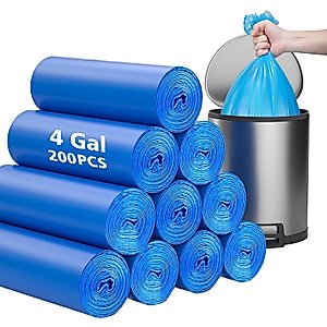 Compostable Trash Bags 4 Gallon 200 Packs,AYOTEE Biodegradable Trash Bags,Blue Recycle Bags,No leak Small Trash Bags,Small Garbage Bags 4 Gallon Trash Bags Unscented,4-6 Gal Bathroom Trash Bags