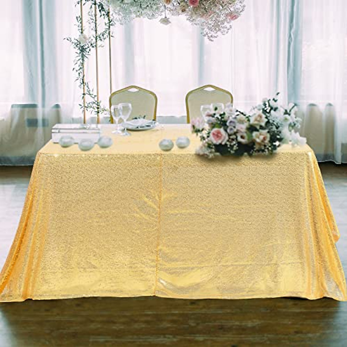 4 Pack 60 x 102 Inch Sequin Tablecloth Seamless Drape Table Cloth Fabric Rectangular Glitter Table Cover for Wedding Party Bridal Shower Baby Shower (Gold)