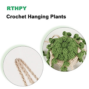 Crochet Hanging Plants, Succulent Car Plants, Mini Macrame Plant Car Accessories Rear View Mirror Charm Cute Hanging Rearview Car Decor Boho Hanger Gifts for Plant Lover 1