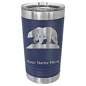 LaserGram 16oz Vacuum Insulated Pint Tumbler, Polar Bear, Personalized Engraving Included (Navy Blue)