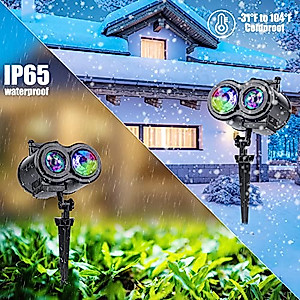 Christmas Projector Lights Outdoor - 2-in-1 3D Ocean Wave & Patterns LED Landscape Holiday Night Lights Waterproof with RF Remote Control Timer for Halloween Xmas Party Garden Decorations