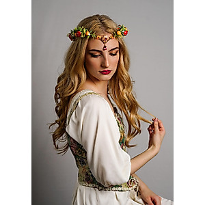 MOSTORY Handmade Woodland Mushroom Crown Flower Headpiece Elf Headband Fairy Tiara for Women Girls Renaissance Halloween Christmas Cosplay Accessory Orange